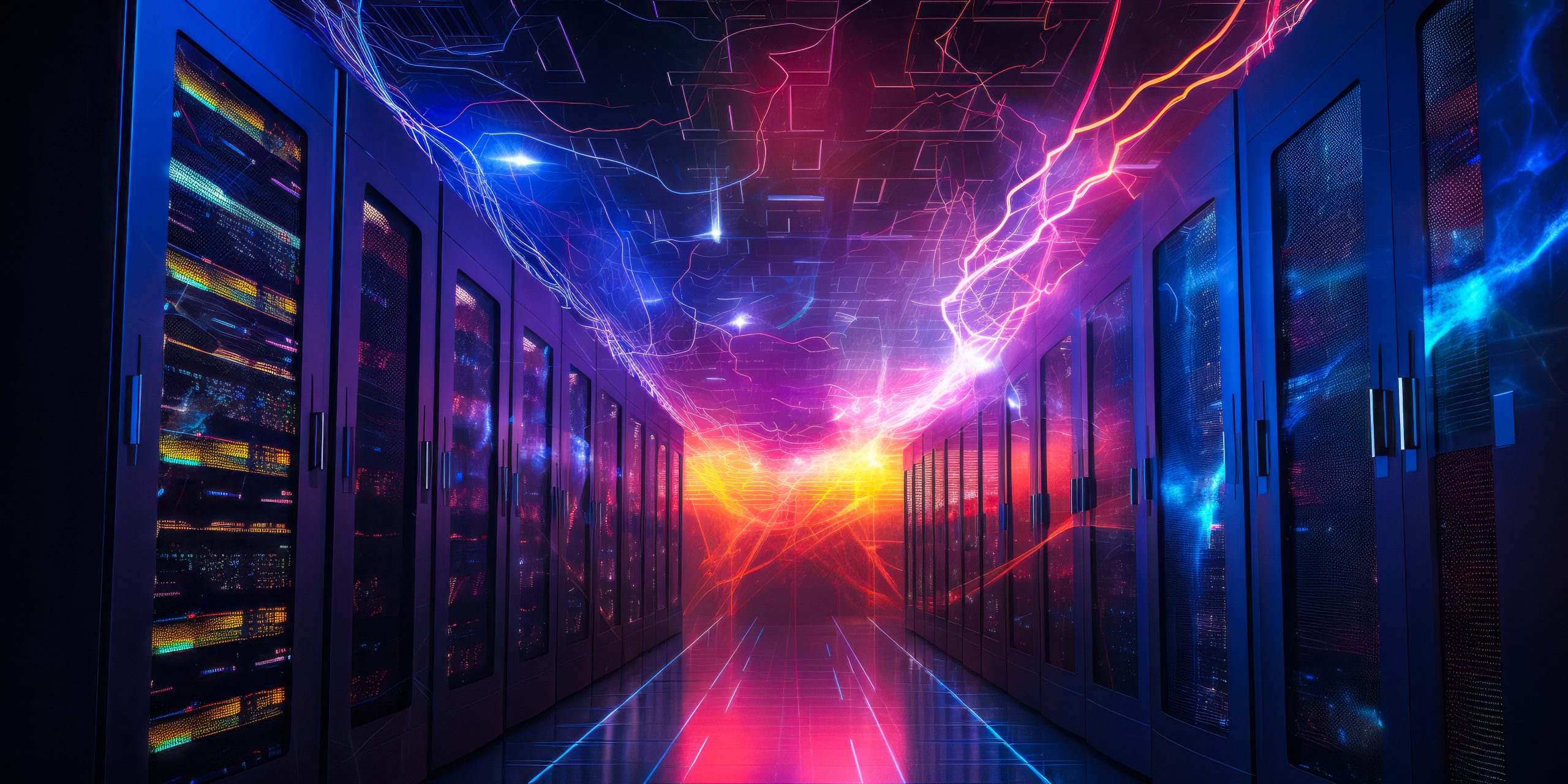 Futuristic data center with dynamic energy streams flowing, showcasing ...